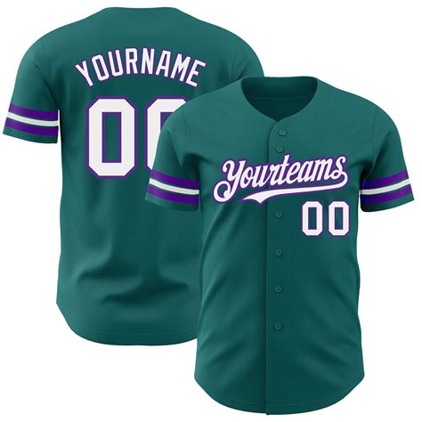 Custom Teal Baseball Jersey White Purple Authentic Fansidea