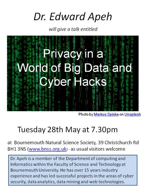 Lecture Privacy In A World Of Big Data And Cyber Hacks BNSS