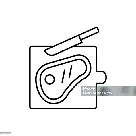 Ilustración De Icono De La Tabla De Cortar Cuchillo De Carne Línea