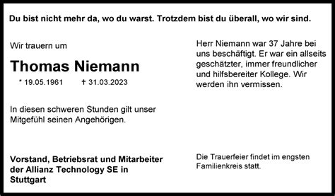 Traueranzeigen Von Thomas Niemann Stuttgart Gedenktde