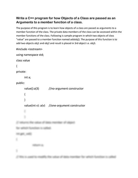 Solution Write A C Program For How Objects Of A Class Are Passed As An Argument To A Member