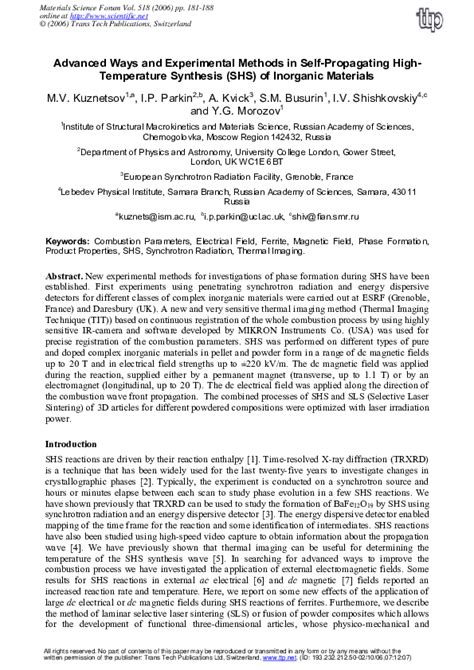 Pdf Advanced Ways And Experimental Methods In Self Propagating High