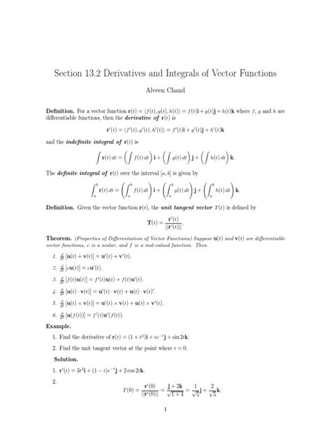Section 132 Derivatives And Integrals Of Vector Functions Pdf