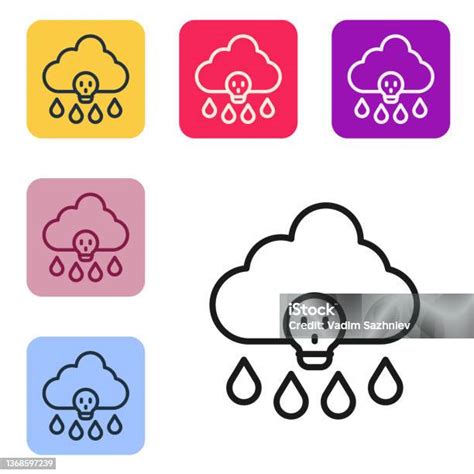 Ligne Noire Icône Pluie Acide Et Nuage Radioactif Isolée Sur Fond Blanc