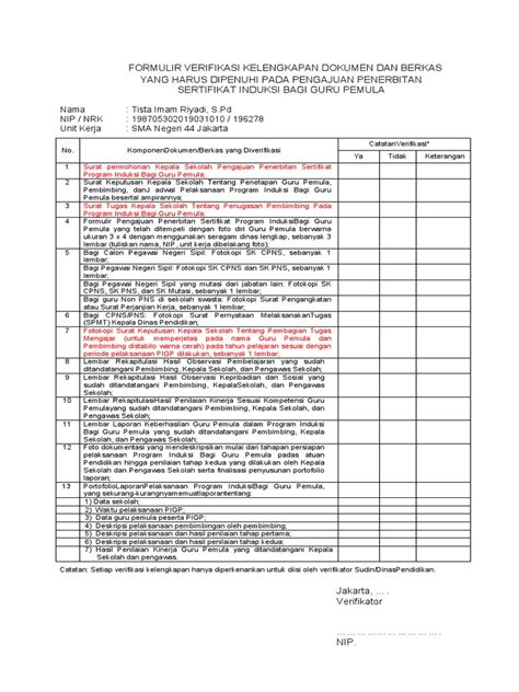 A Formulir Verifikasi Kelengkapan Dokumen Dan Berkas Pdf