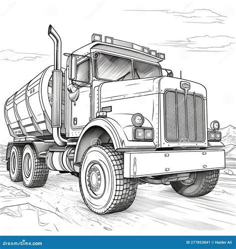 Construction Dump Truck Isolated Coloring Page Cartoon Vector