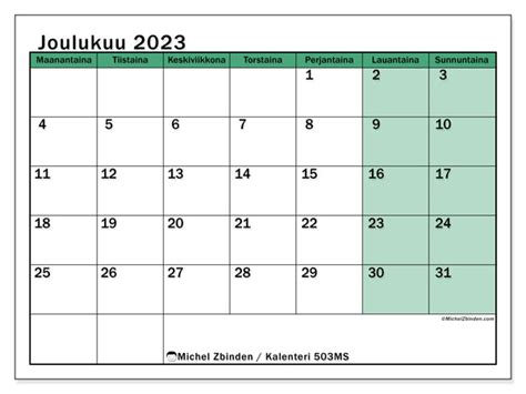 Kalenteri Joulukuu 2023 503MS Michel Zbinden FI