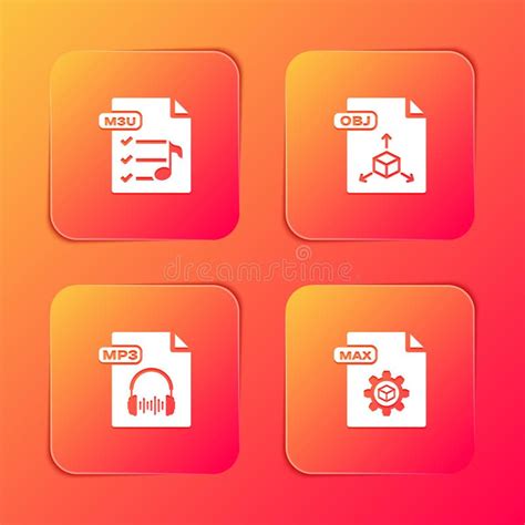 Set M u File Document Obj Mp Y Max Icon Vector Ilustración del Vector Ilustración de iconos