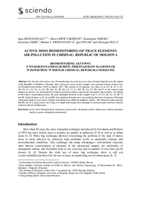 Pdf Active Moss Biomonitoring Of Trace Elements Air Pollution In
