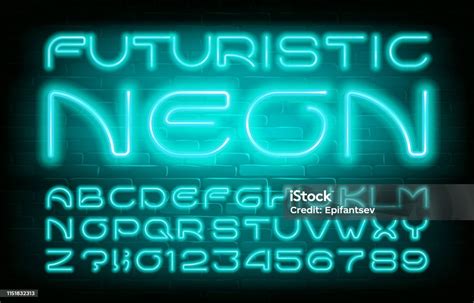 未來派霓虹燈字母表字體燈泡簡單的字母和數位磚牆背景向量圖形及更多俄羅斯圖片 俄羅斯 吧 公共飲食地方 大寫字母 Istock