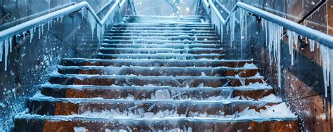 premium photo perilous icy stairway poses safety risk for pedestrians