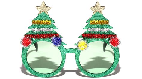 Green Lens Christmas Tree Glitter Round Party Glasses Frontier