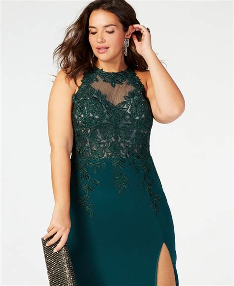 Xscape Plus Size Illusion Embroidered Gown Macys