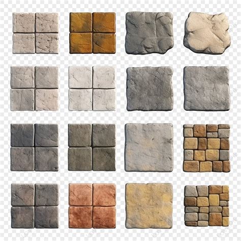 암석 바닥 건축 자재 블록이 있는 평면도 거리 포장 도로 또는 공원 보도 도로 패턴 거리 타일 바닥 타일의 3d 현실적인 세트 Png 일러스트 무료 다운로드 Lovepik