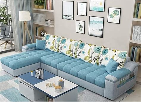 CasaStyle Seater Solimon LHS Fabric L Shape Sofa Set Light Blue Light Grey Amazon In Home