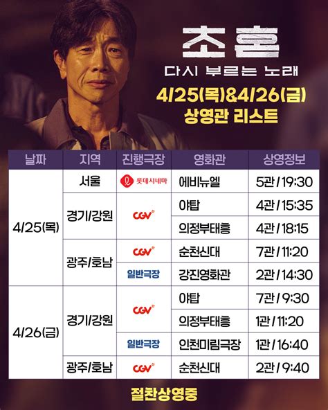 커넥트픽쳐스 봐도 봐도 또 보고 싶은 개봉 6주차 상영관 리스트 추가 공개 🔗초혼 예매하기 Litt