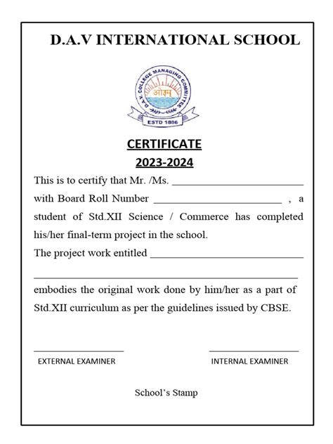 Project Certificate Page Pdf