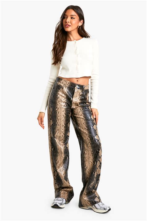 Trousers Snake Faux Leather Wide Leg Trouser Boohoo