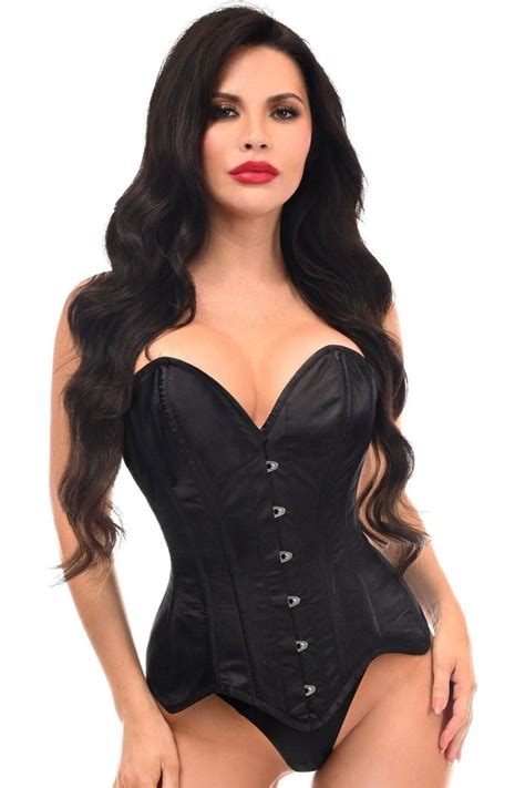 Daisy Corsets Top Drawer Black Satin Steel Boned Overbust Corset