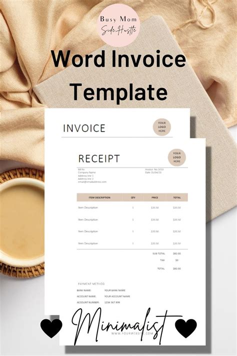 Word Invoice And Word Receipt On A Diary And Coffee Background Side Business Business Templates