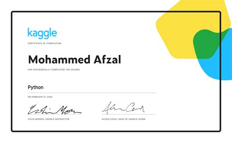 Mohammed Afzal Completed The Python Course On Kaggle