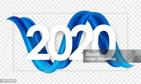 새해 복 야 2020 파란색 추상 트위스트 아크릴 페인트 스트로크 모양인사말카드의 템플릿입니다 트렌디한 디자인 12월 31일에