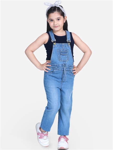Buy Naughty Ninos Girls Blue Washed Straight Leg Cotton Denim Dungarees
