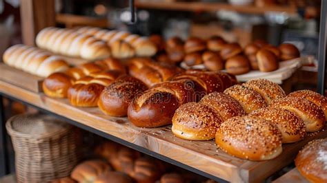 There Are Many Different Types Of Bread On The Shelves In The Bakery