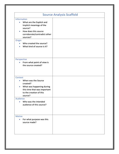 Source Analysis Scaffold Worksheet
