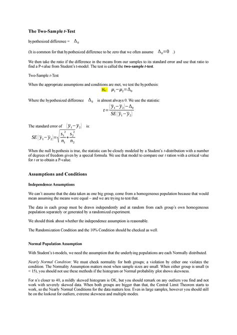 The Two Sample T Test Lecture Notes The Two Sample T Test The Two