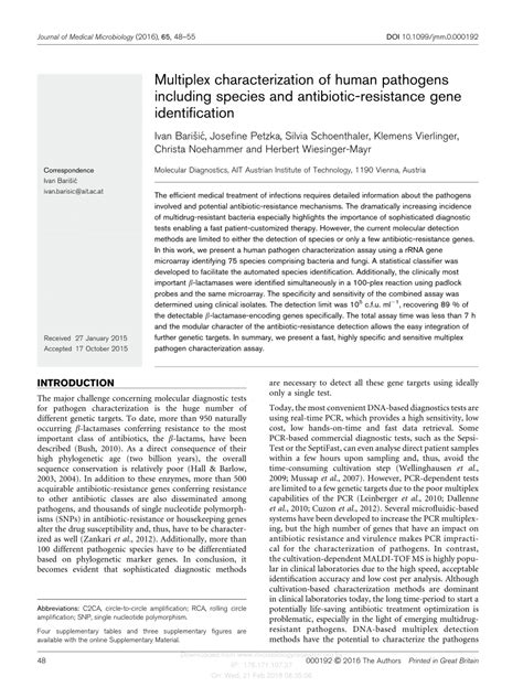 Pdf Multiplex Characterisation Of Human Pathogens Including Species And Antibiotic Resistance