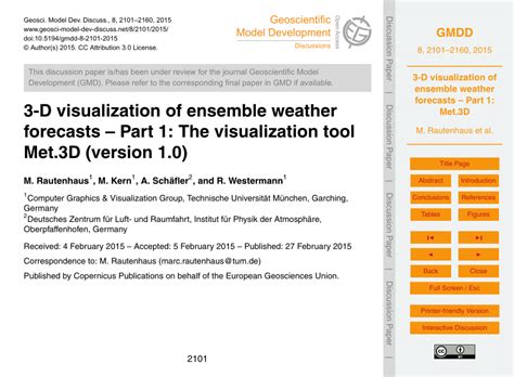Pdf 3 D Visualization Of Ensemble Weather Forecasts Part 1 The Visualization Tool Met 3d