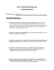 BIO Lab Assignment Sheet Lab Virtual Microscope Lab Assignment Sheet Student Name