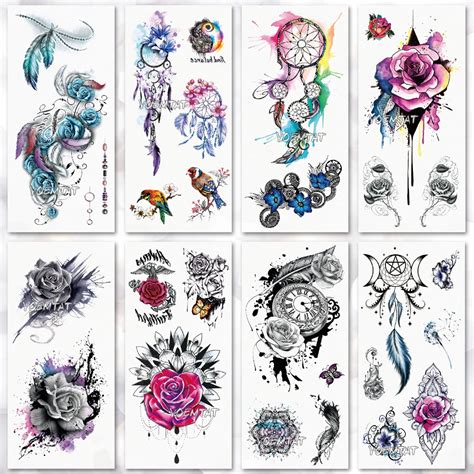 Water Transfer Deep Pink Henna Lace Rose Flower Temporary Tattoo