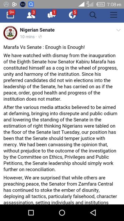 Nigerian Senate Replies Senator Marafa Over Saraki Budgetary