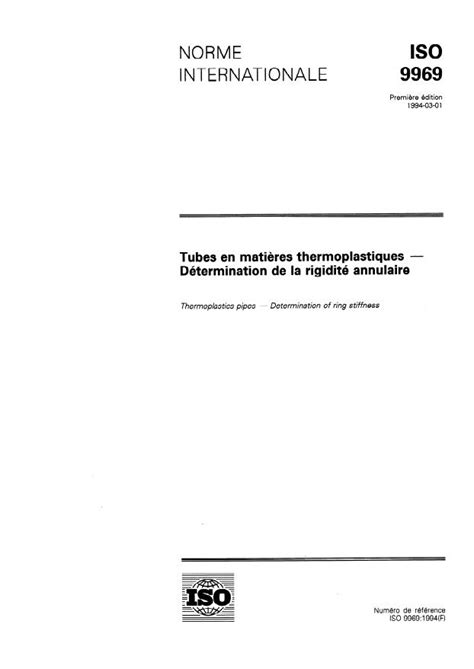Iso 9969 1994 Thermoplastics Pipes — Determination Of Ring Stiffness