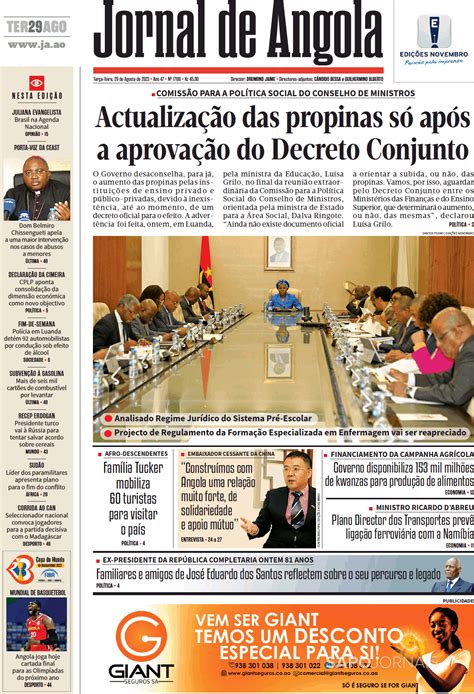 Jornal de Angola ago Jornais e Revistas SAPO pt Última hora e notícias de hoje