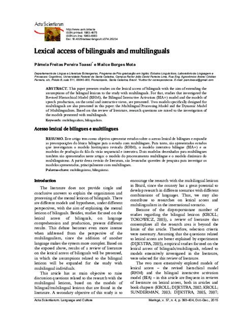 Pdf Lexical Access Of Bilinguals And Multilinguals