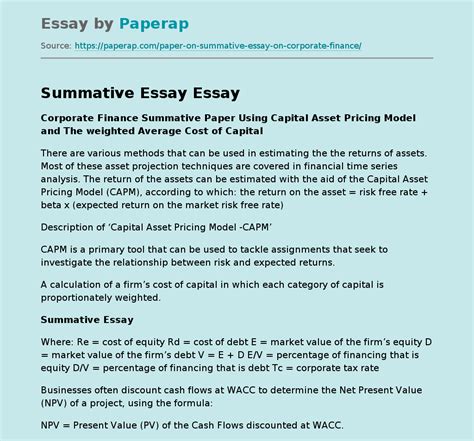 Summative Essay Free Essay Example