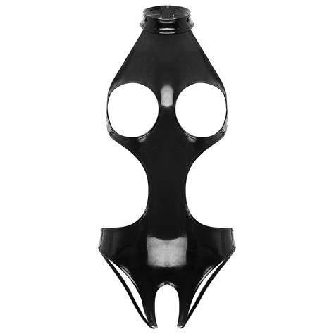 De Damen Sexy Wetlook Body Einteiler Lackleder Stringbody Dessous