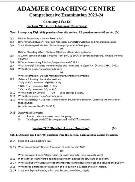 Education Is The Key To Success Chemistry I For Class IX Science