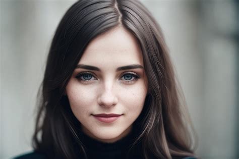 Premium Ai Image A Woman With Dark Hair And Blue Eyes Looks Into The Camera