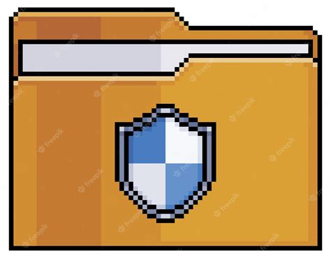Pixel Art Folder With Shield Secure Files Document Security Vector