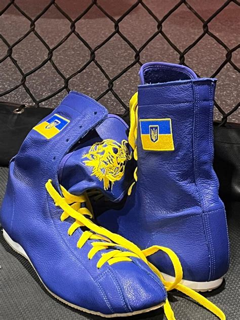 Ukrainian Flag On Royal Blue Boot With Yellow Minotaur Branding Tongue