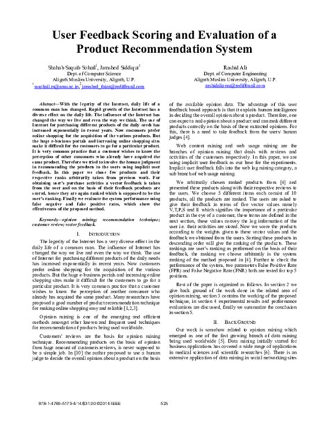 Pdf User Feedback Scoring And Evaluation Of A Product Recommendation