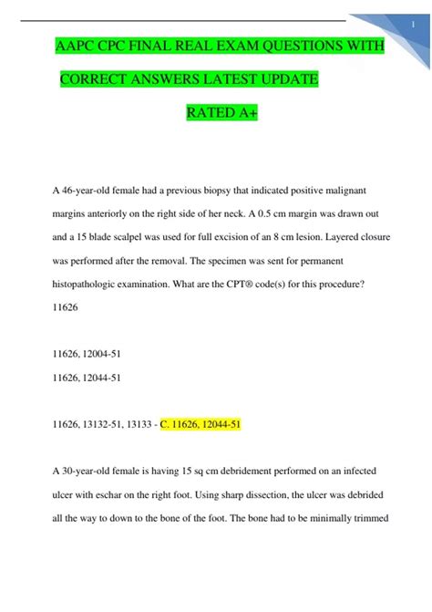 Aapc Cpc Final Real Exam Questions With Correct Answers 20242025