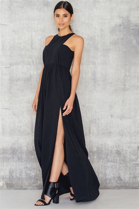 High Neck Slit Maxi Dress Black Na