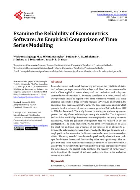 Pdf Examine The Reliability Of Econometrics Software An Empirical