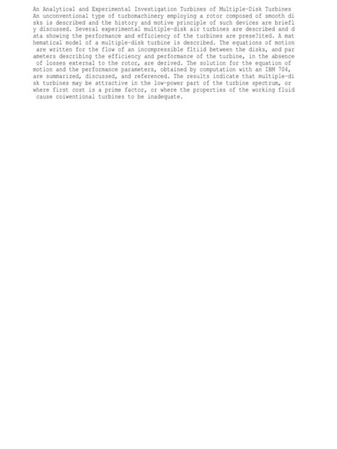 an analytical and experimental investigation of multiple disk turbines