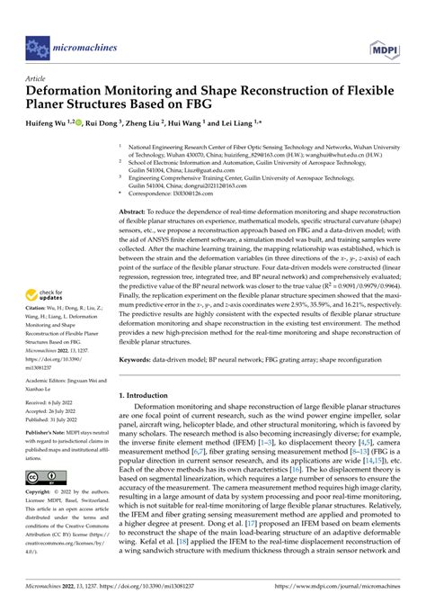 Pdf Deformation Monitoring And Shape Reconstruction Of Flexible Planer Structures Based On Fbg